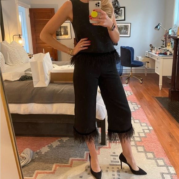 Emily Mccarthy | Pants & Jumpsuits | Feather Trim Party Pant | Poshmark